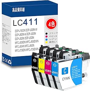 Amazon.co.jp: LC411 互換 インクカートリッジ 4本セット 高性能チップ付き 残量表示 Brother LC411 LC411XL 対応型番 DCP-J926N MFC ...