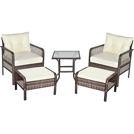 Amazon.com: Pamapic 5 Pieces Wicker Patio Furniture Set Outdoor Patio Chairs with Ottomans ...