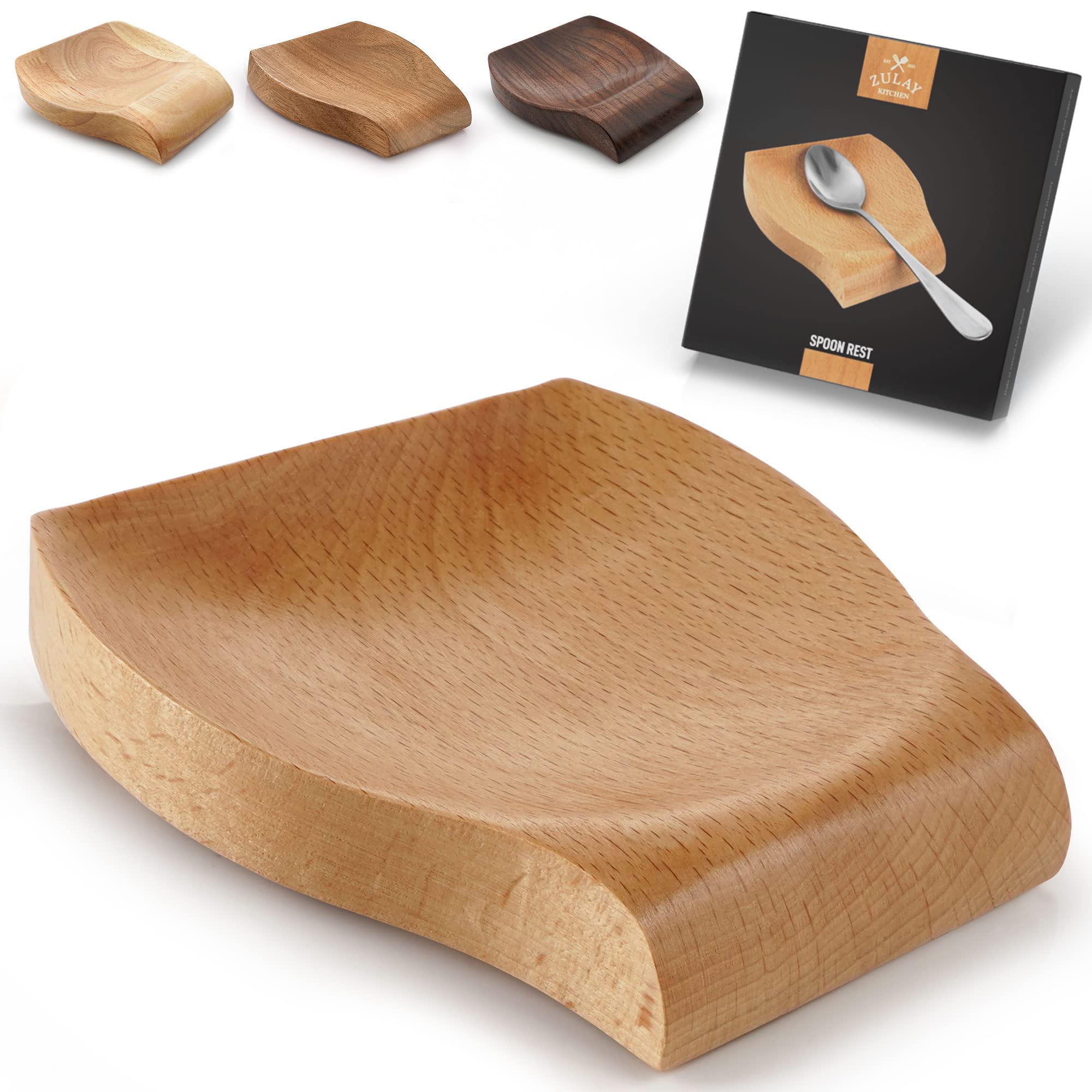 Amazon.com: Zulay Beechwood Spoon Rest For Kitchen - Smooth Wooden ...