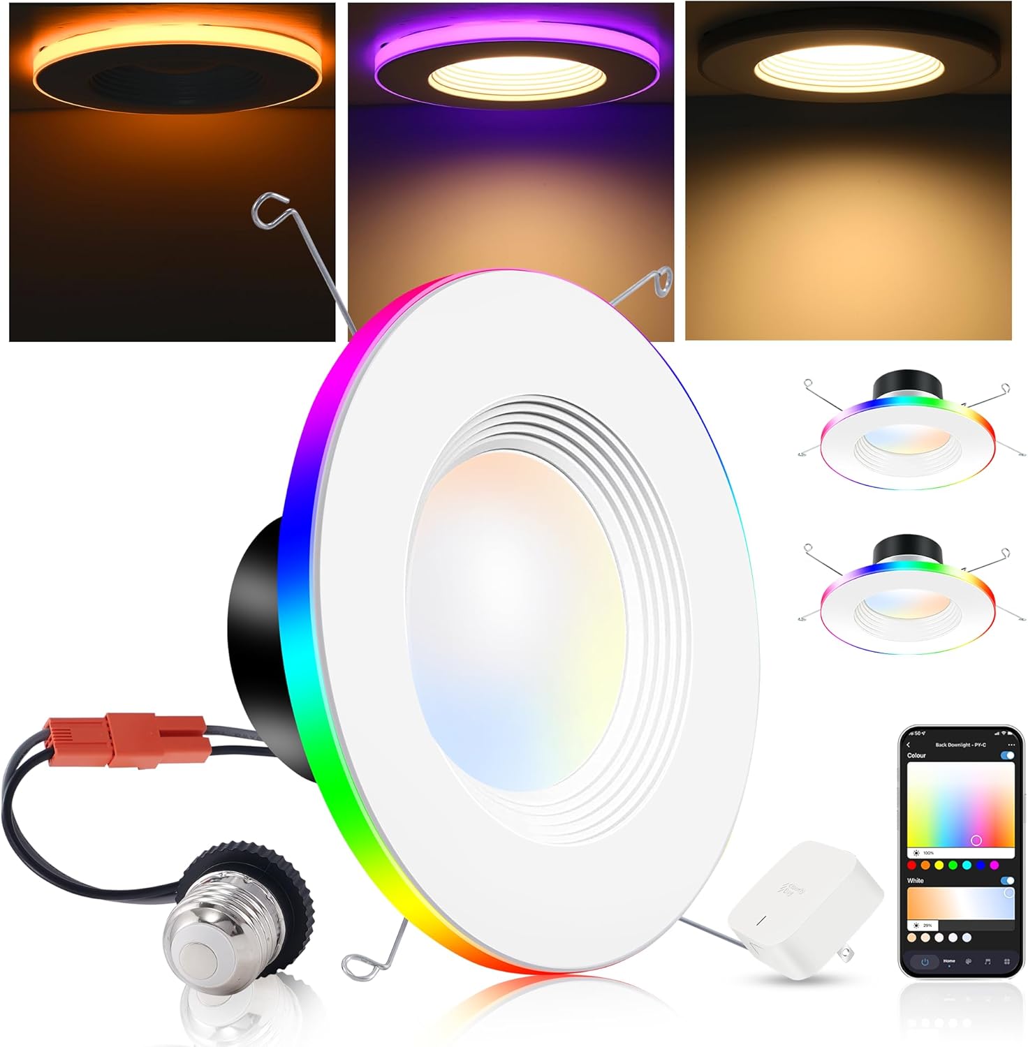 CLOUDY BAY 6 Inch Smart LED Can Lights with RGB Back Light,15W 2700K ...