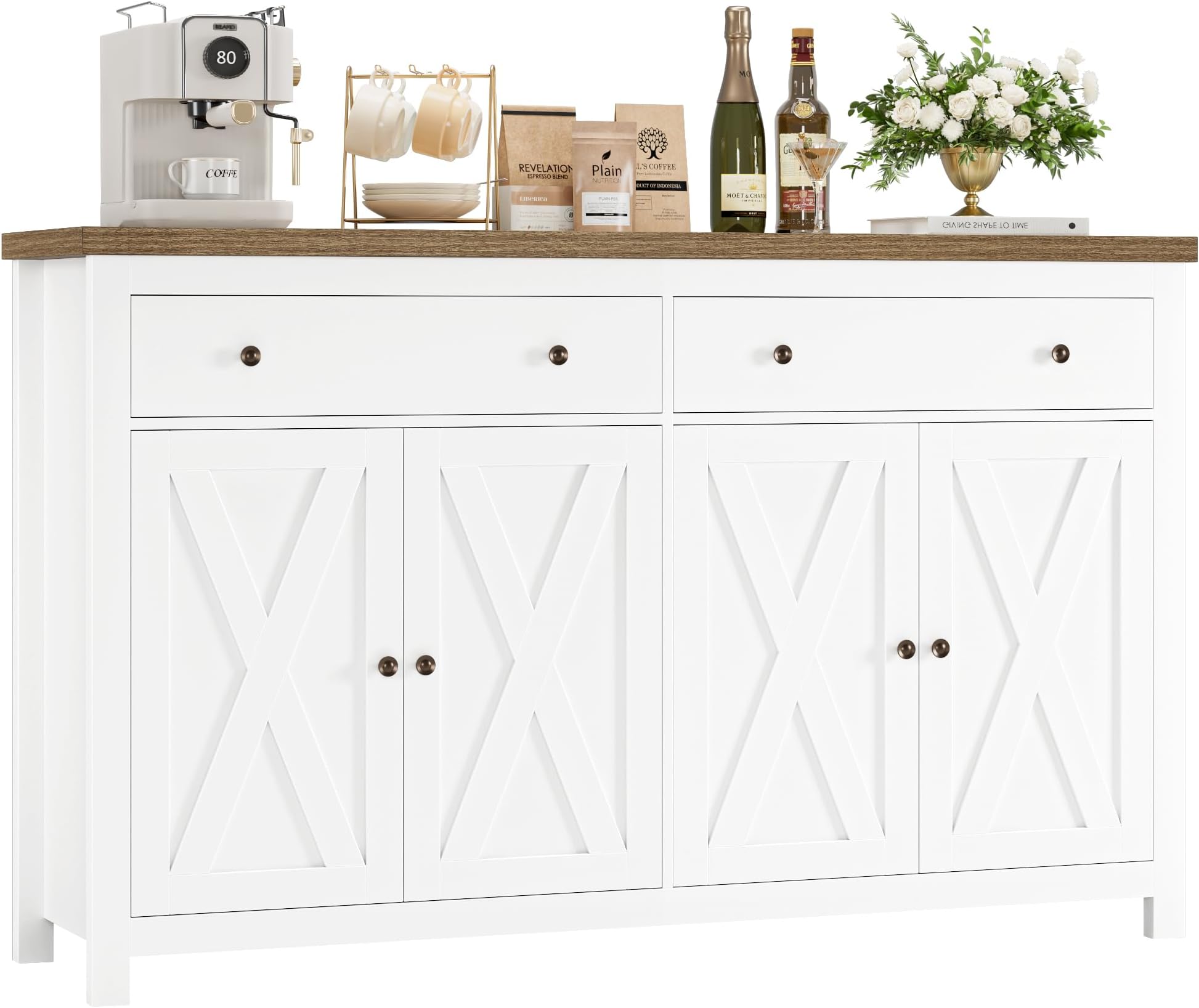 Amazon.com - FOTOSOK White Buffet Cabinet with Storage, Large Storage ...