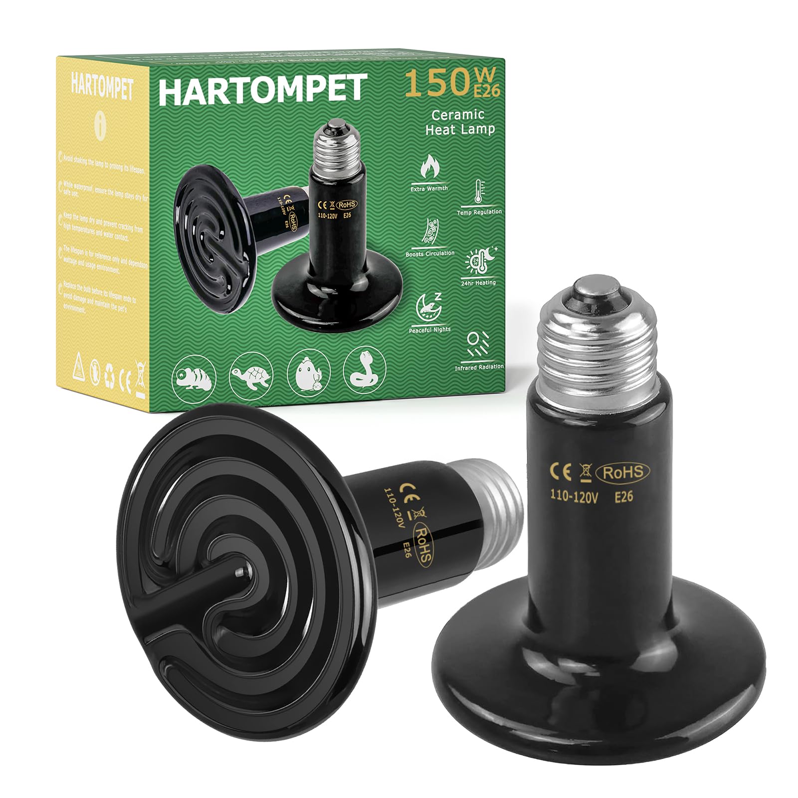 Amazon.com : HARTOMPET 150W Ceramic Heat Emitter, Black Reptile Heat ...