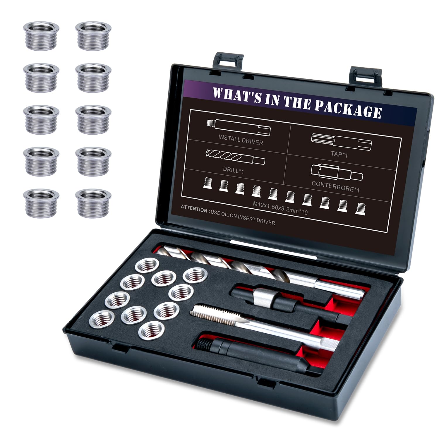 M12x1.5 Thread Inserts M12x1.5 Thread Repair Kit - 10 Inserts Two ...