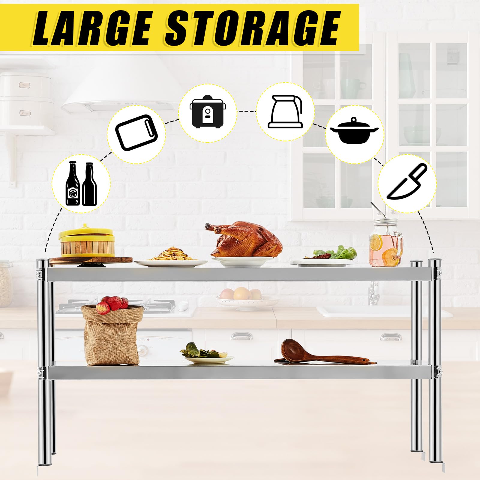 12" x 48" Stainless Steel Double Deck Overshelf for Prep Table Heavy ...