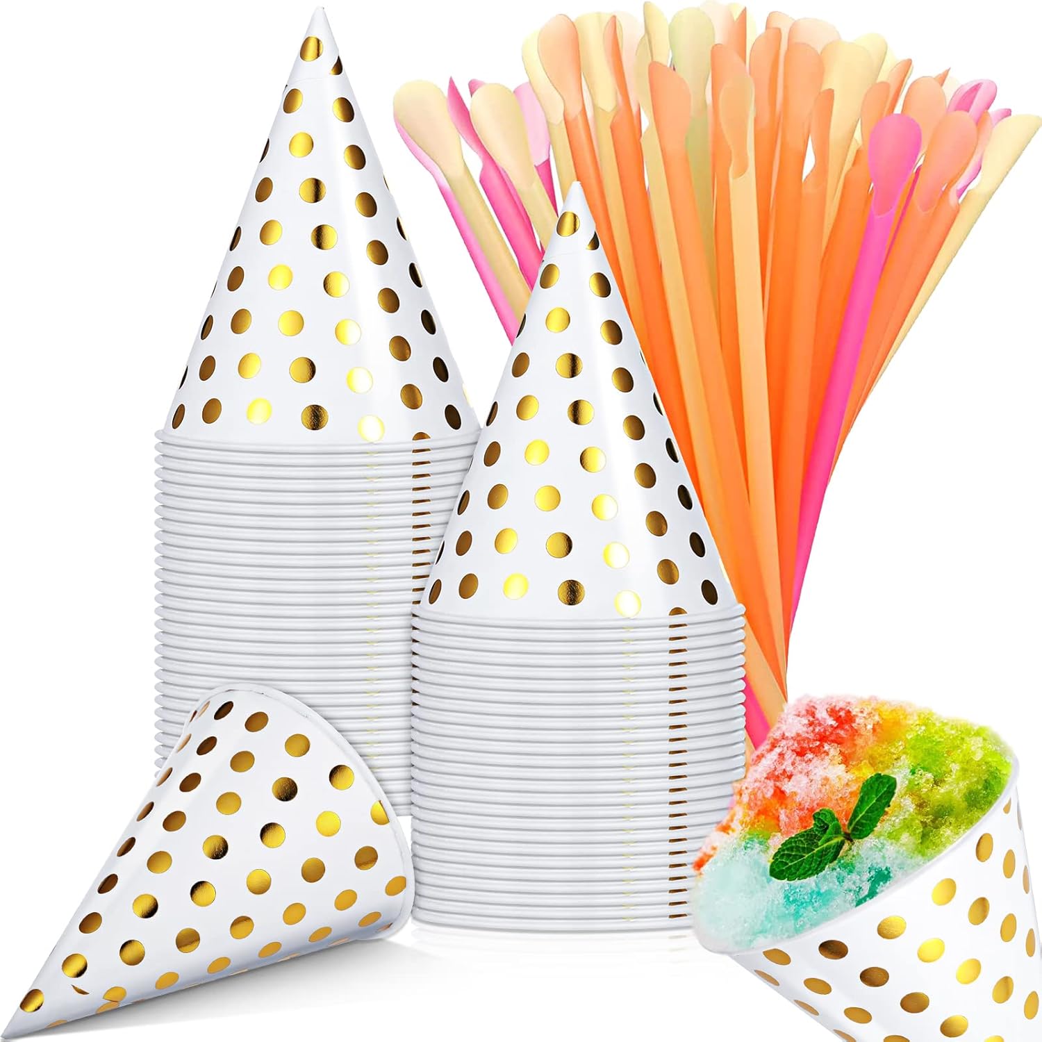 Amazon.com: Boao 100 Sets 4.5 oz Snow Cone Cups and Spoon Straws ...