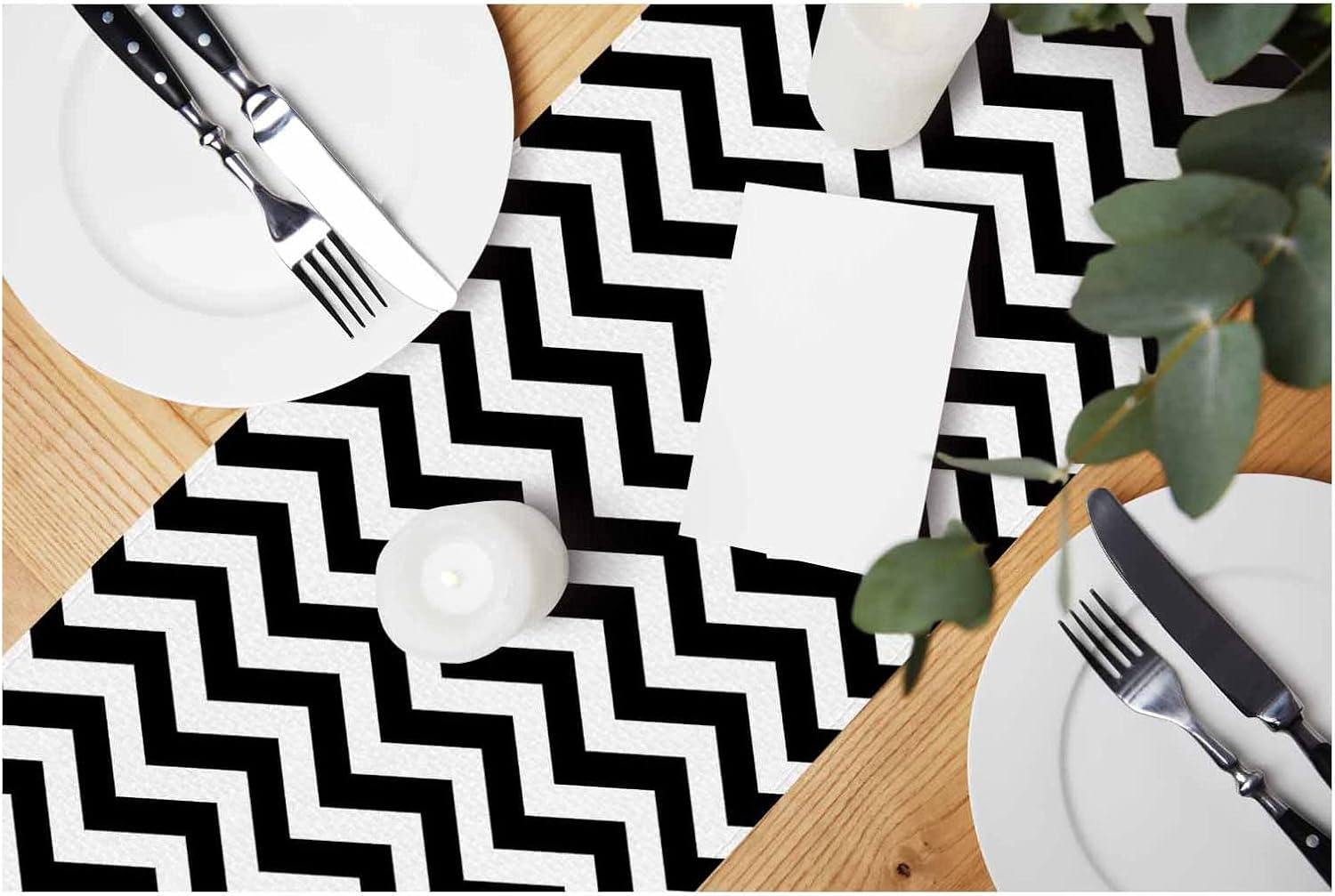 Amazon.com: HOSNYE Table Runner Black Chevron Zigzag,Cotton Linen Table ...