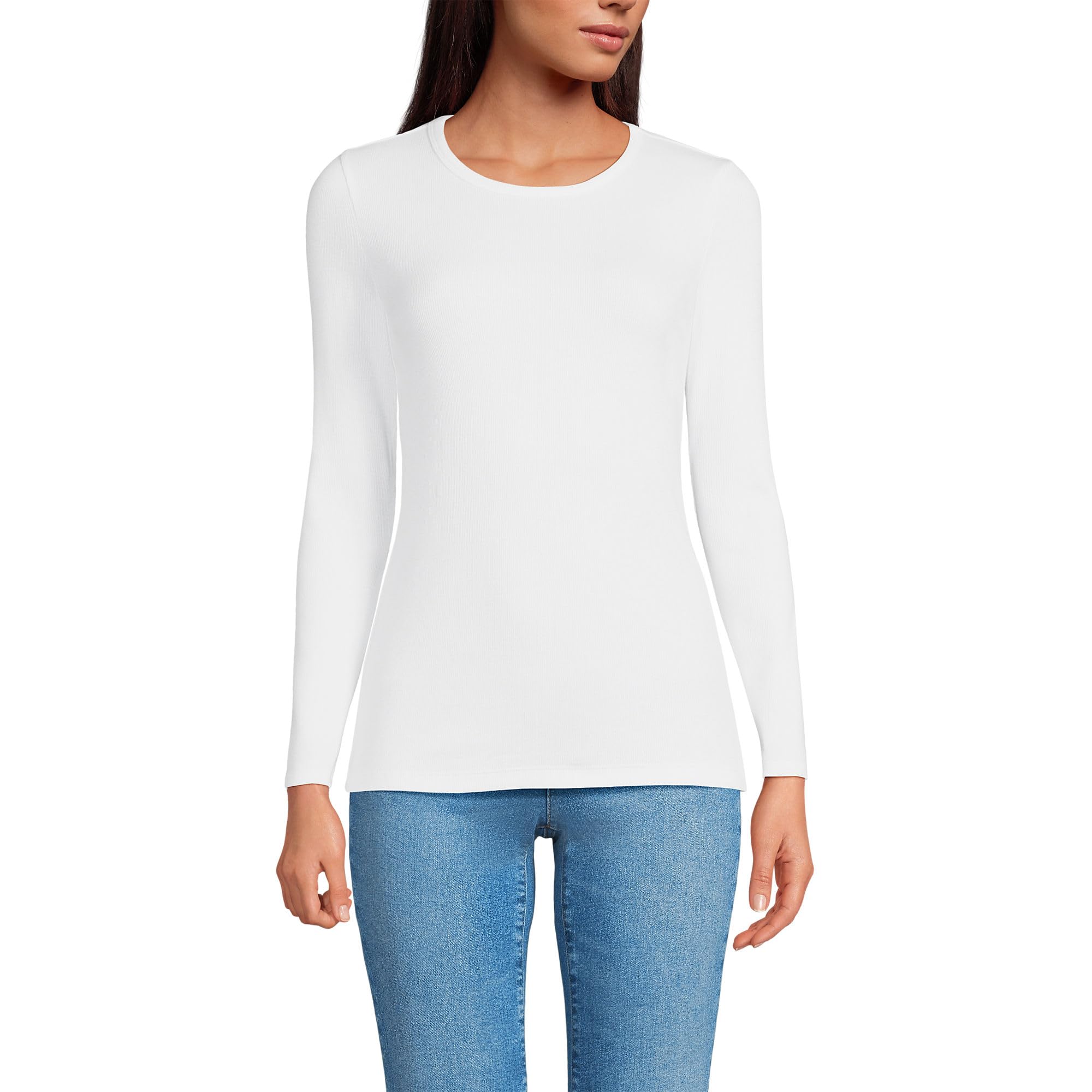 Lands' End Womens Long Sleeve Micro Rib Crew White Regular Medium at ...