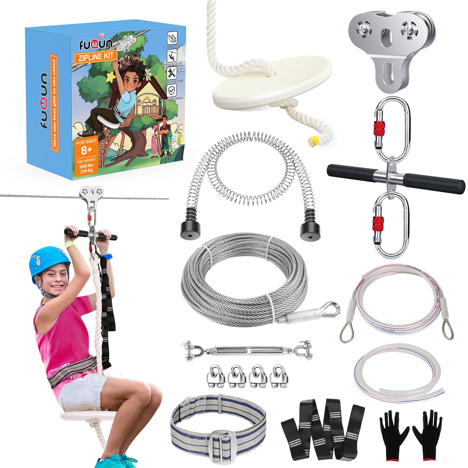 Snapklik.com : FUQUN Zip Line For Kids And Adults Outdoor Up To 500 Lb ...