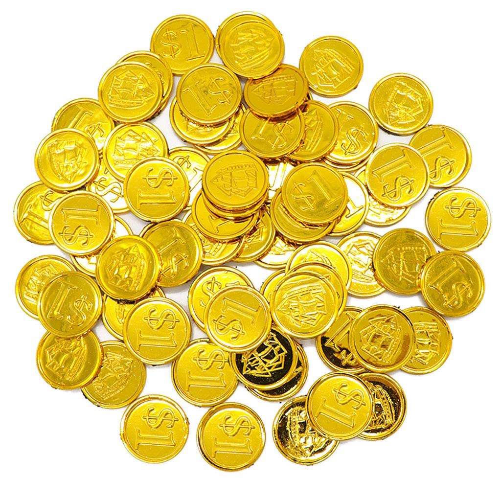 MYADDICTION 100 Pcs Plastic Pirate Gold Play Toy Coins Birthday Party ...