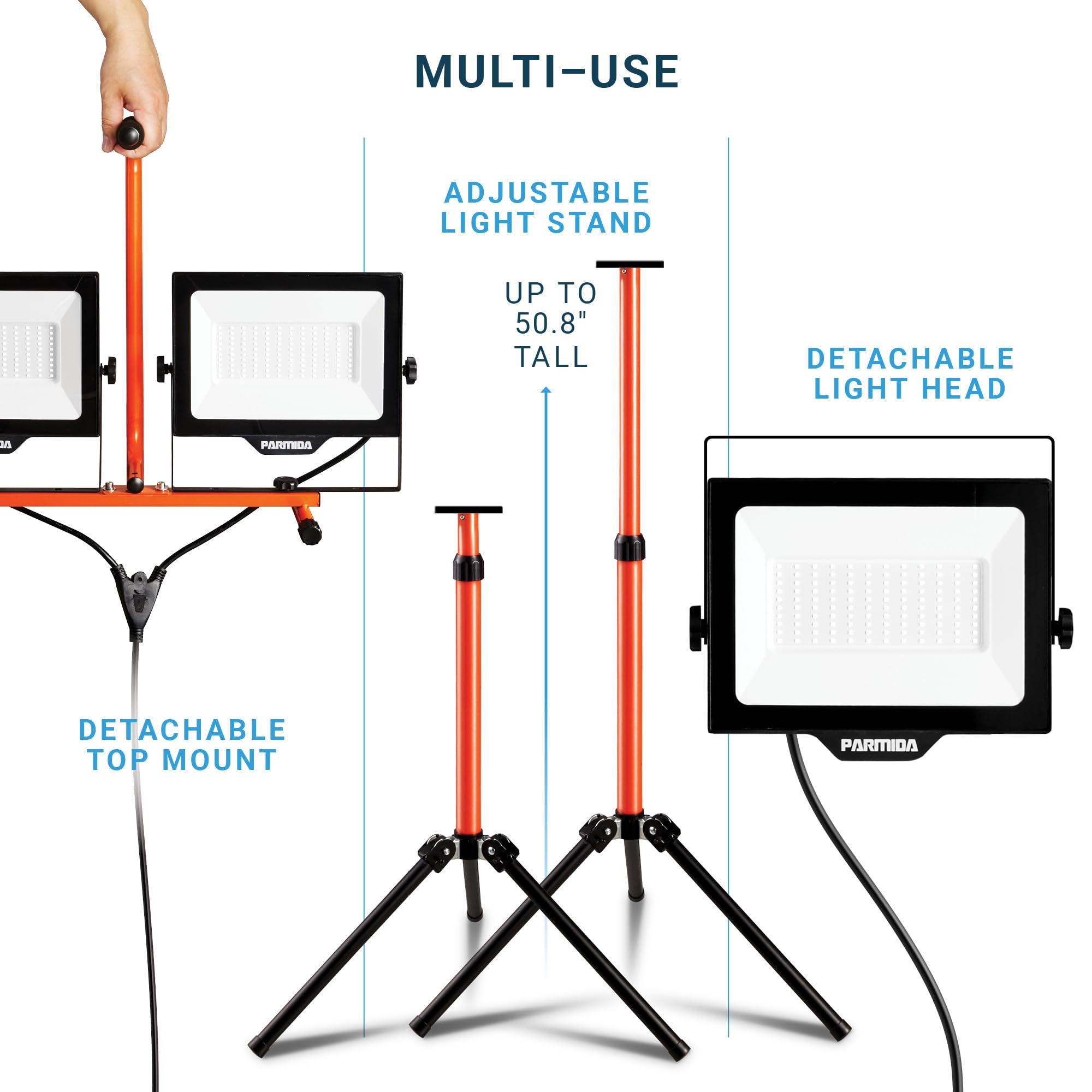 Snapklik.com : PARMIDA LED Dual-Head Work Light, 6ft Adjustable Tripod ...