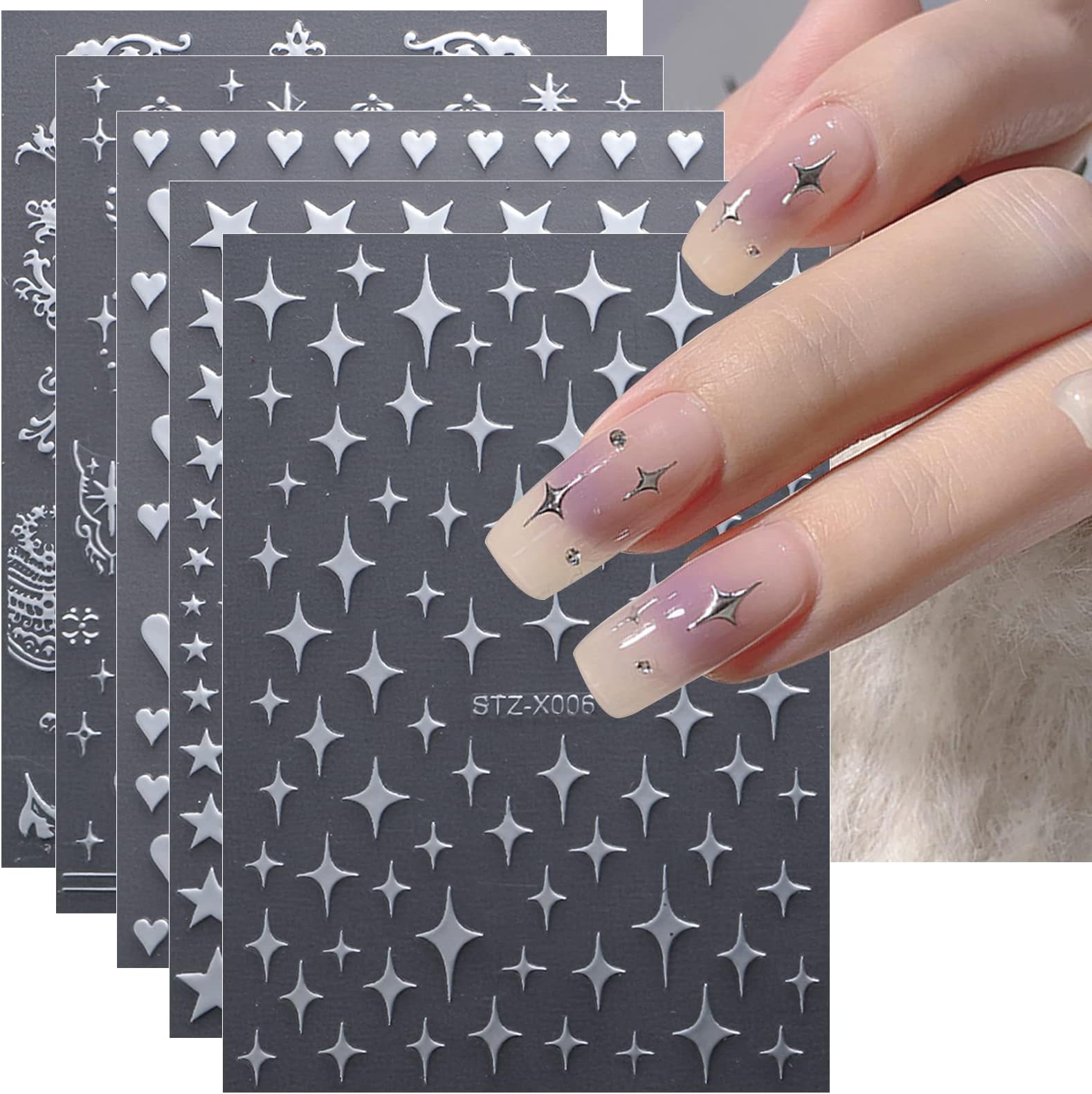 OWill 12 Feuilles Stickers Ongles d'Étoile, Autocollants Adhésifs, Nail ...