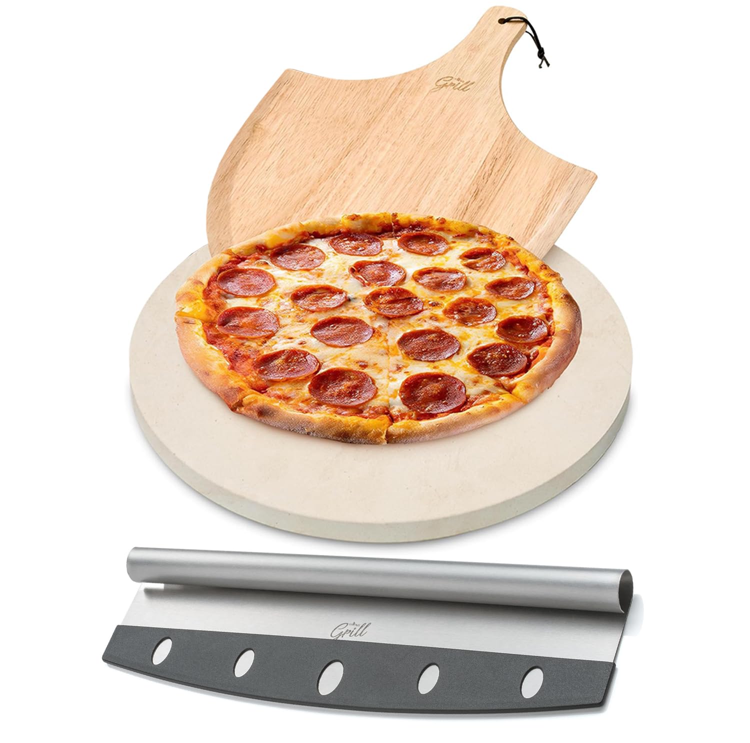 Amazon.com: HANS GRILL Circular Pizza Stone & Pizza Cutter - For Oven ...