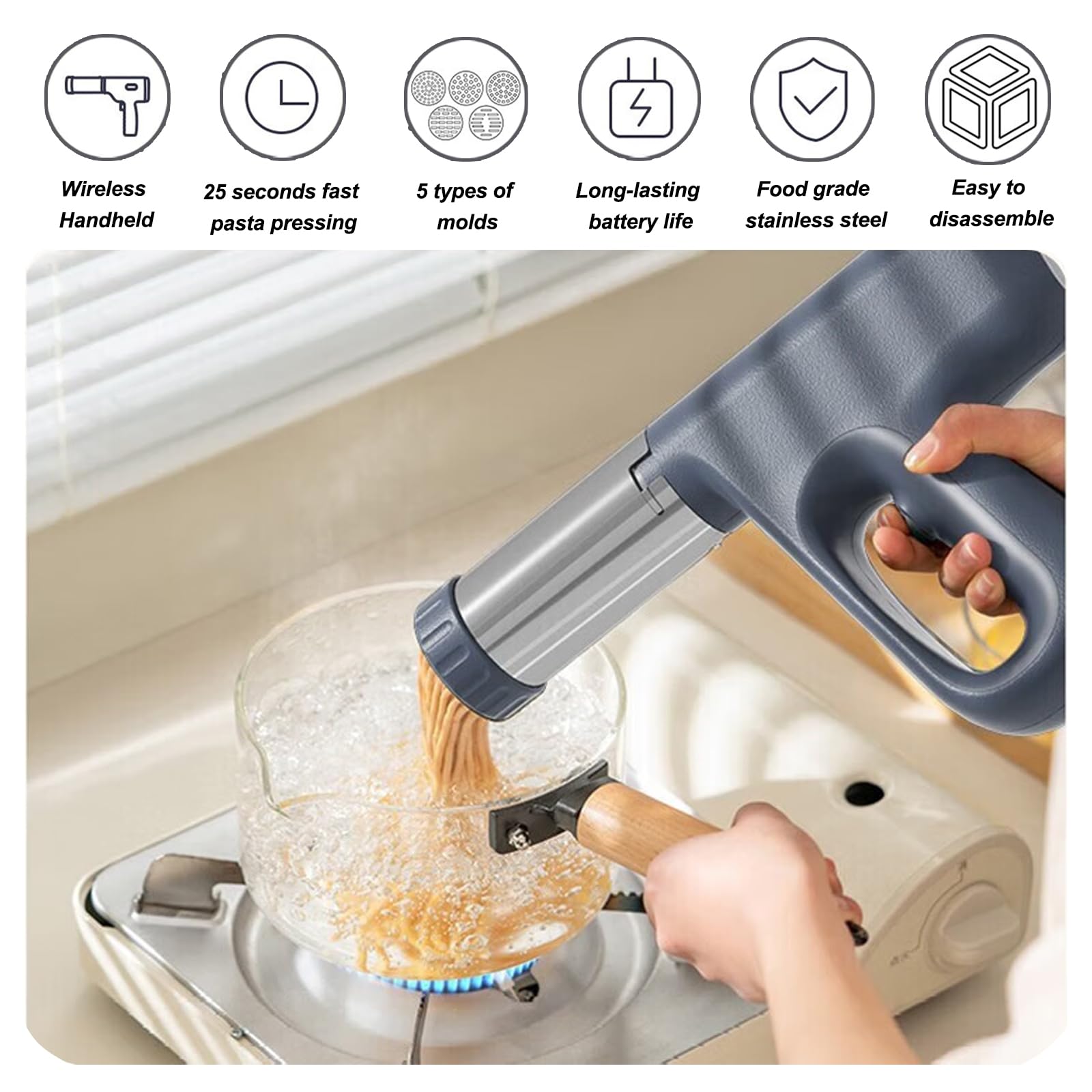Snapklik.com : Pasta Maker, Handheld Electric Pasta Maker Machine, 5-in ...