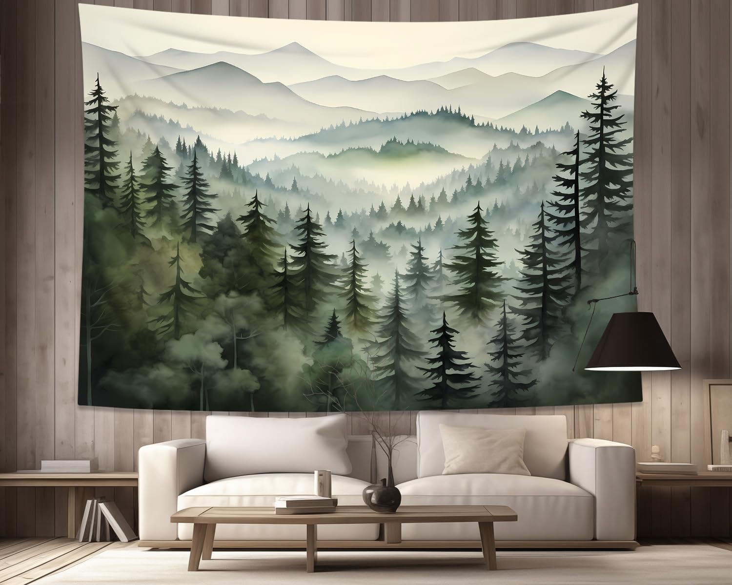 QGHOT Misty Forest Tapestries, Mountain Nature Tapestry Wall Hanging ...