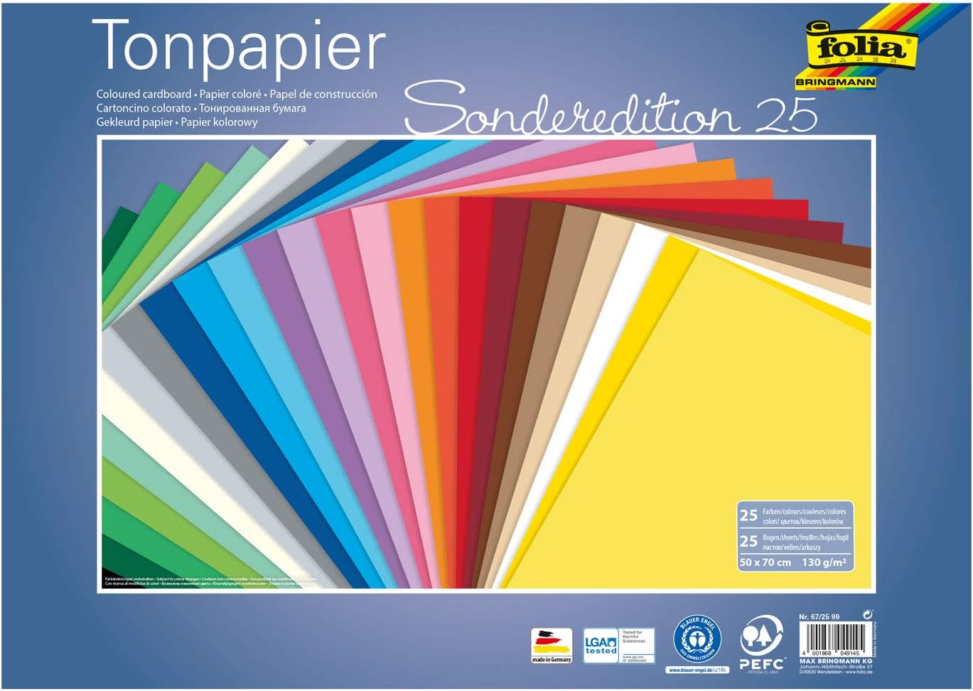 50 Blatt BUNTES PAPIER DIN A2-130g/m² Tonpapier Set 10 Farben ...