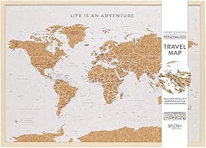 Splosh Travel Map - Large World Map Pin Board in White, Wooden Frame ...
