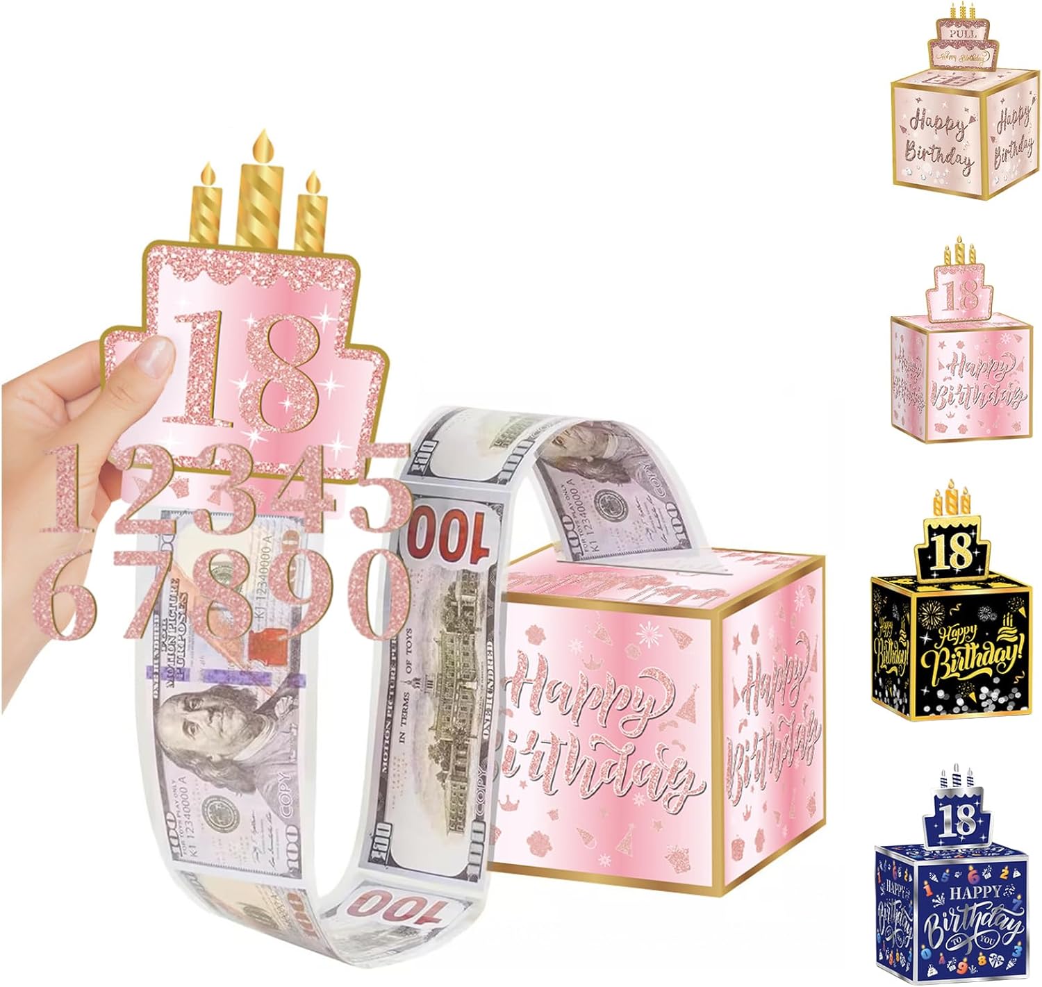 Happy Birthday Money Box for Cash Gift,Pink Pull Money Gift Box with ...