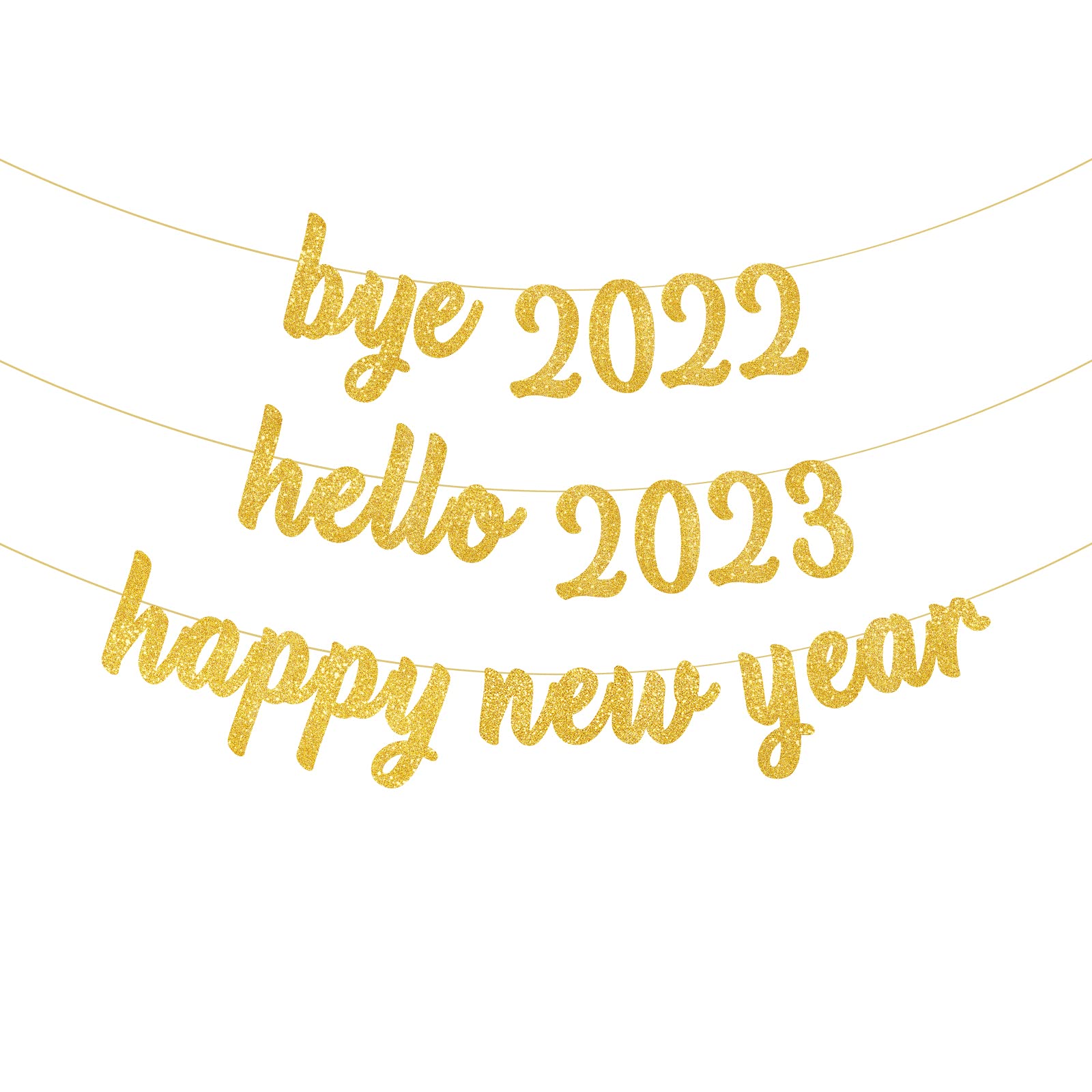 Bye 2022 Hello 2023 Banner Gold Glitter New Years Banner | Desertcart ...