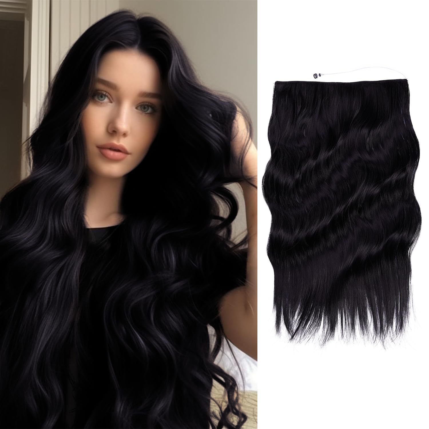 Amazon.com : Invisible Wire Hair Extensions with Adjustable Transparent ...