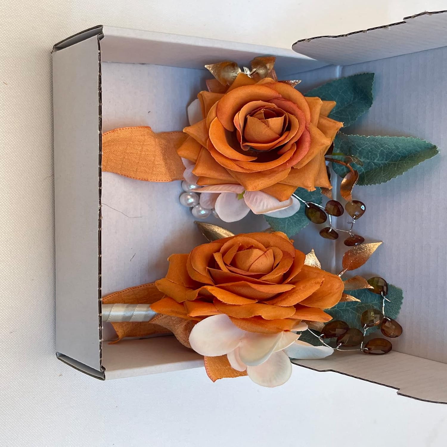 Amazon.com: Weslymoo Burnt Orange Rose Wrist Corsage and Boutonniere ...