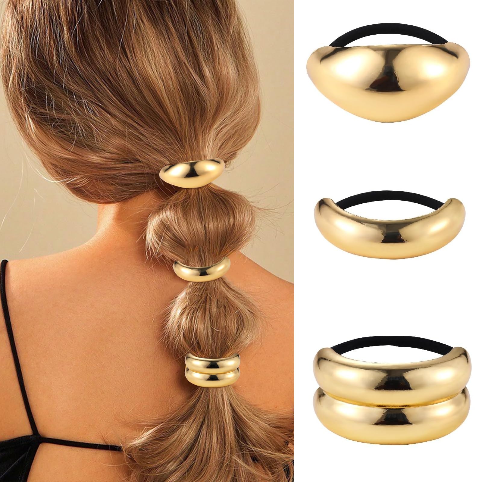 Amazon.com : papasgix 3 PCS Metal Hair Tie, Ponytail Hair Cuff, Gold ...
