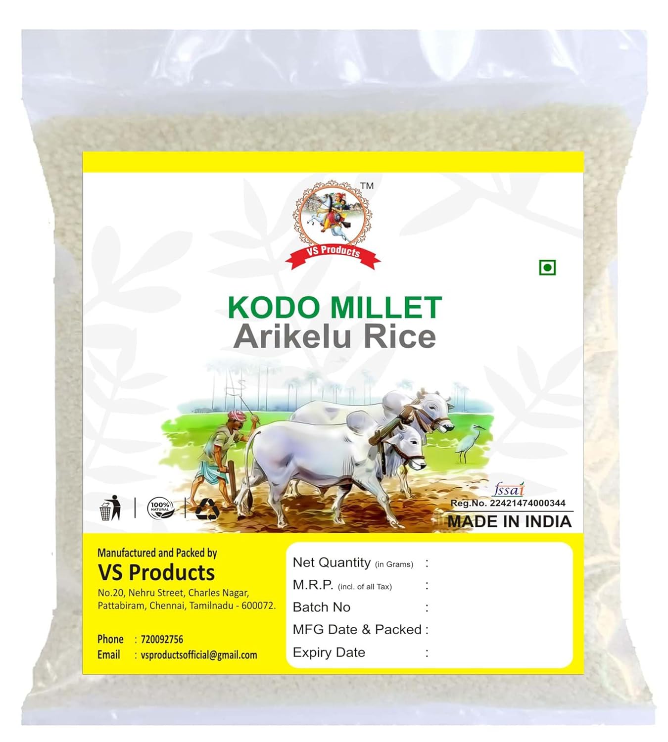 VS Products Kodo Millet, 8.950kg| Arikelu | Varagu Rice | Arka | Kodra ...