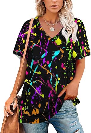 Glow in Dark Splatter Neon (8) Women's V Neck T Shirts Tops Shirts ...