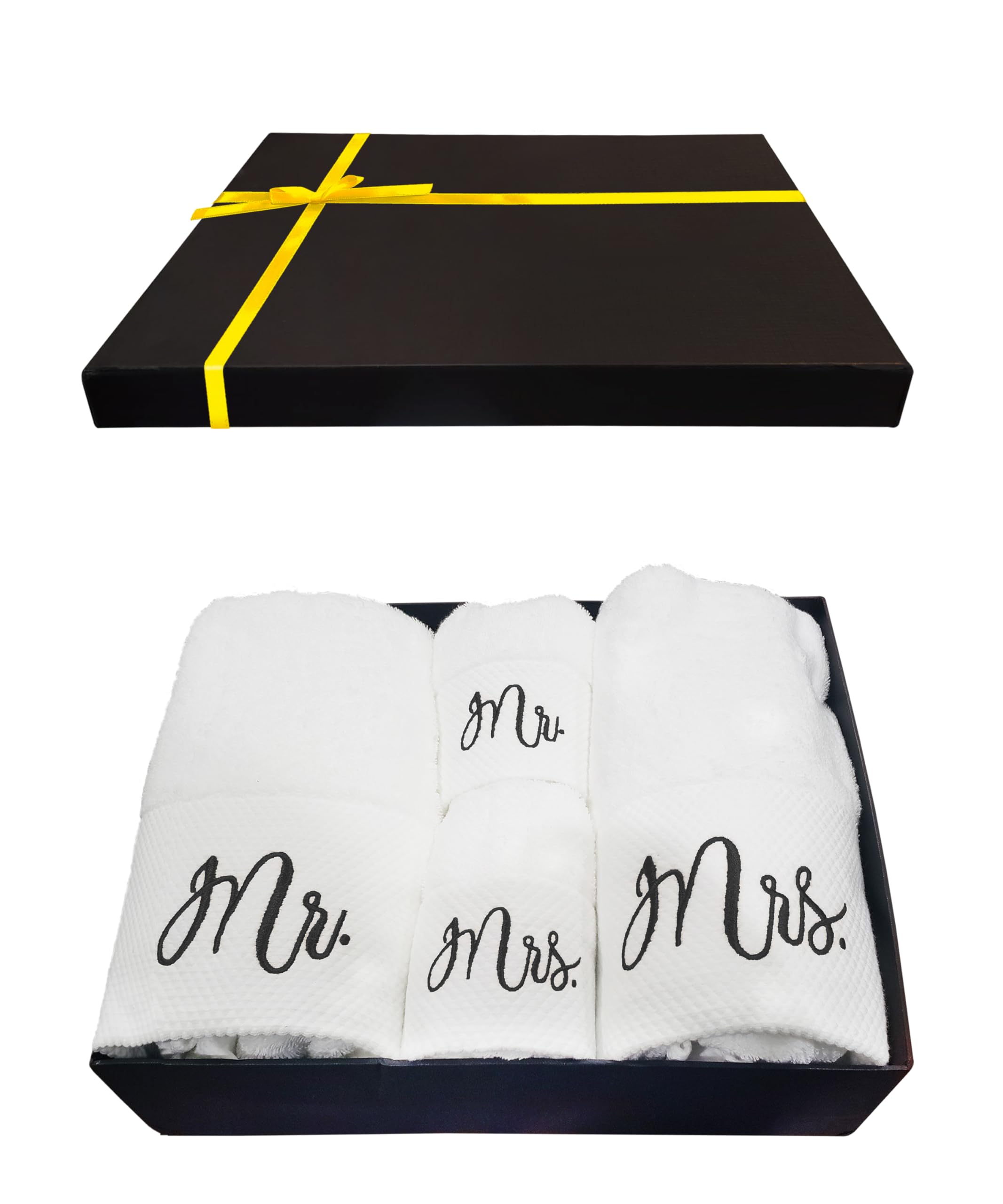 Amazon.com: RUBBER BOND Mr and Mrs Towels Set with Gift Box - 4 Pack ...