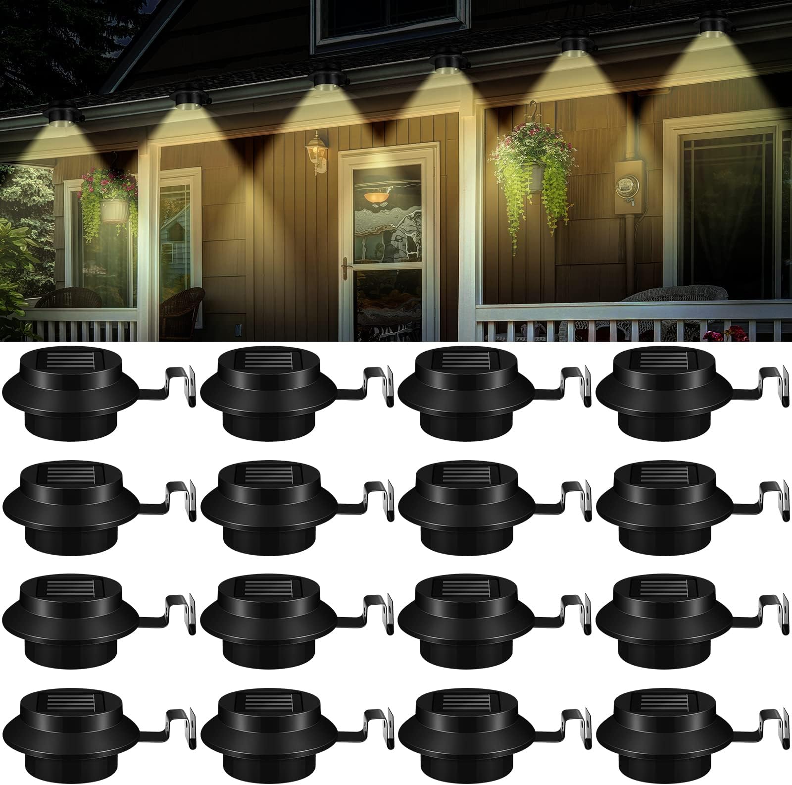 16 Pcs Solar Powered LED Gutter Lights 3 LED Deck Gutter Solar Lights ...