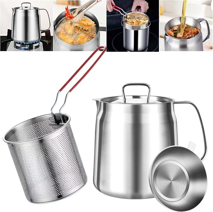304 Stainless Steel Grease Strainer Pot & Oil Filter Container -2.0L ...