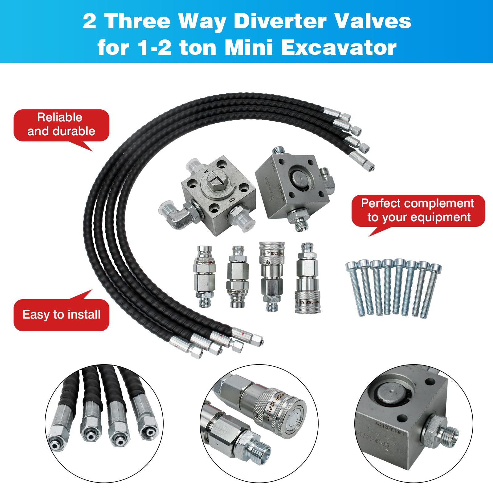 Snapklik.com : 2 Three Way Diverter Valves Excavator For 1-2 Ton ...