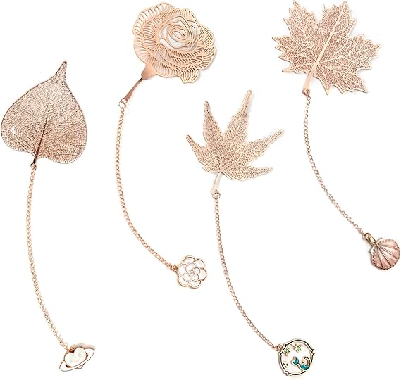 Amazon.com: 4 Pcs Metal Bookmarks with Pendent Chain Hollow Metal ...