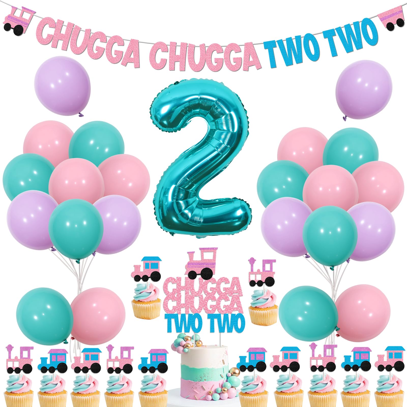 Amazon.com: Wonmelody Train Birthday Decors for 2nd Year Old Chugga ...