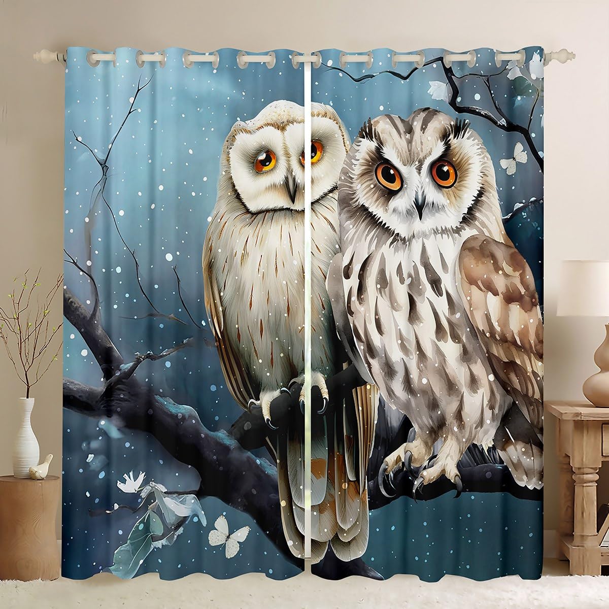 Cortinas Con Motivos De Búhos Y Chevrones Cortinas De