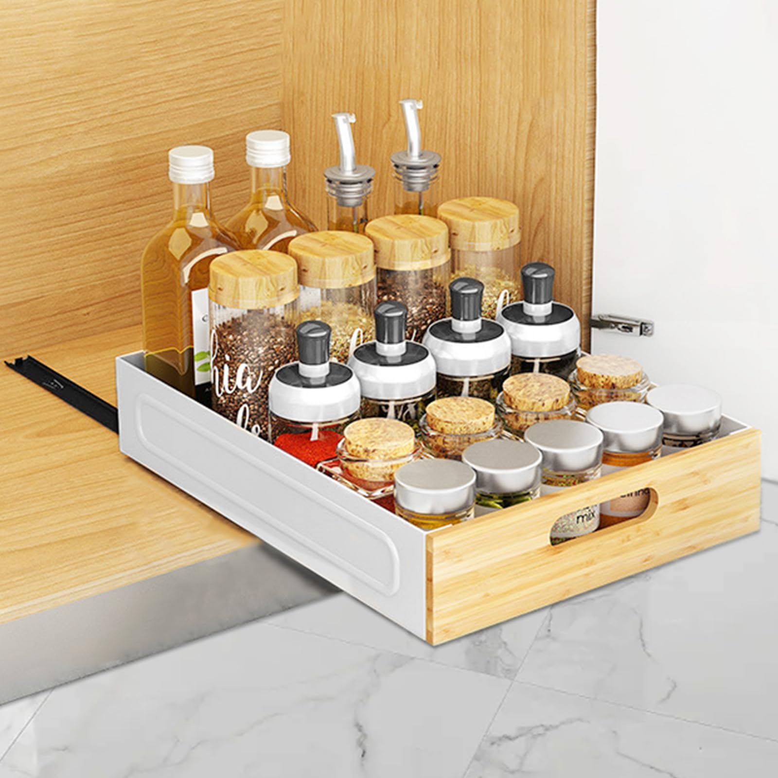 Pull Out Cabinet Organizer, Heavy Duty Slide Out Drawers with Adhesive ...