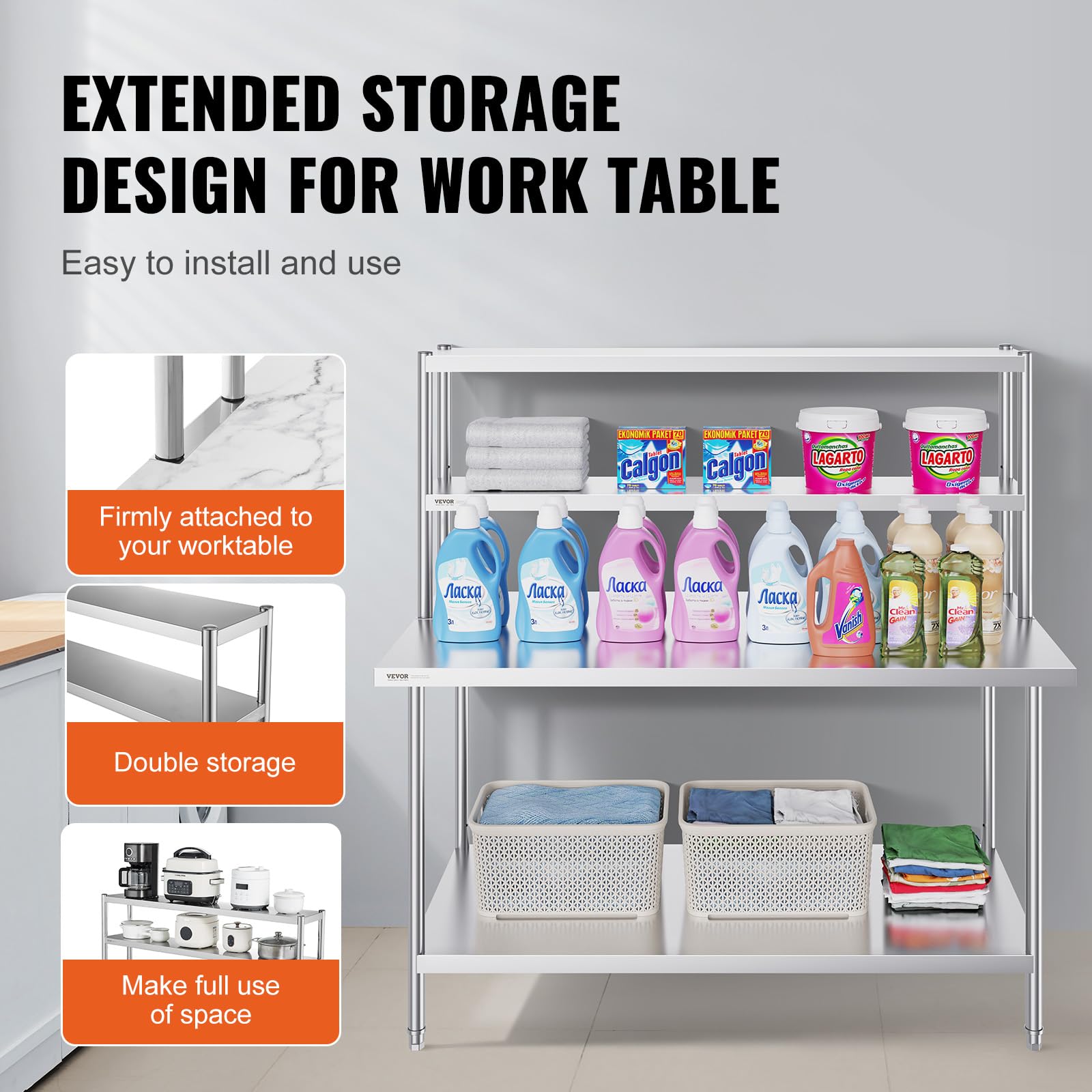 Over Table Shelf VEVOR Double Overshelf, Double Tier Stainless Steel ...