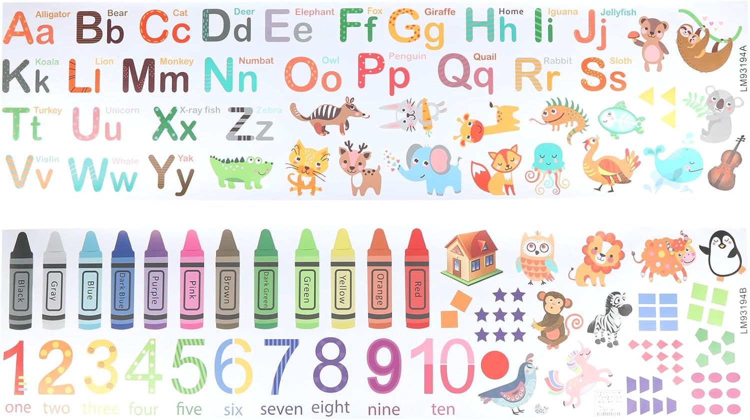 Colourful Animal Alphabet Numbers ABC Kids Wall Stickers Panda Giraffe ...