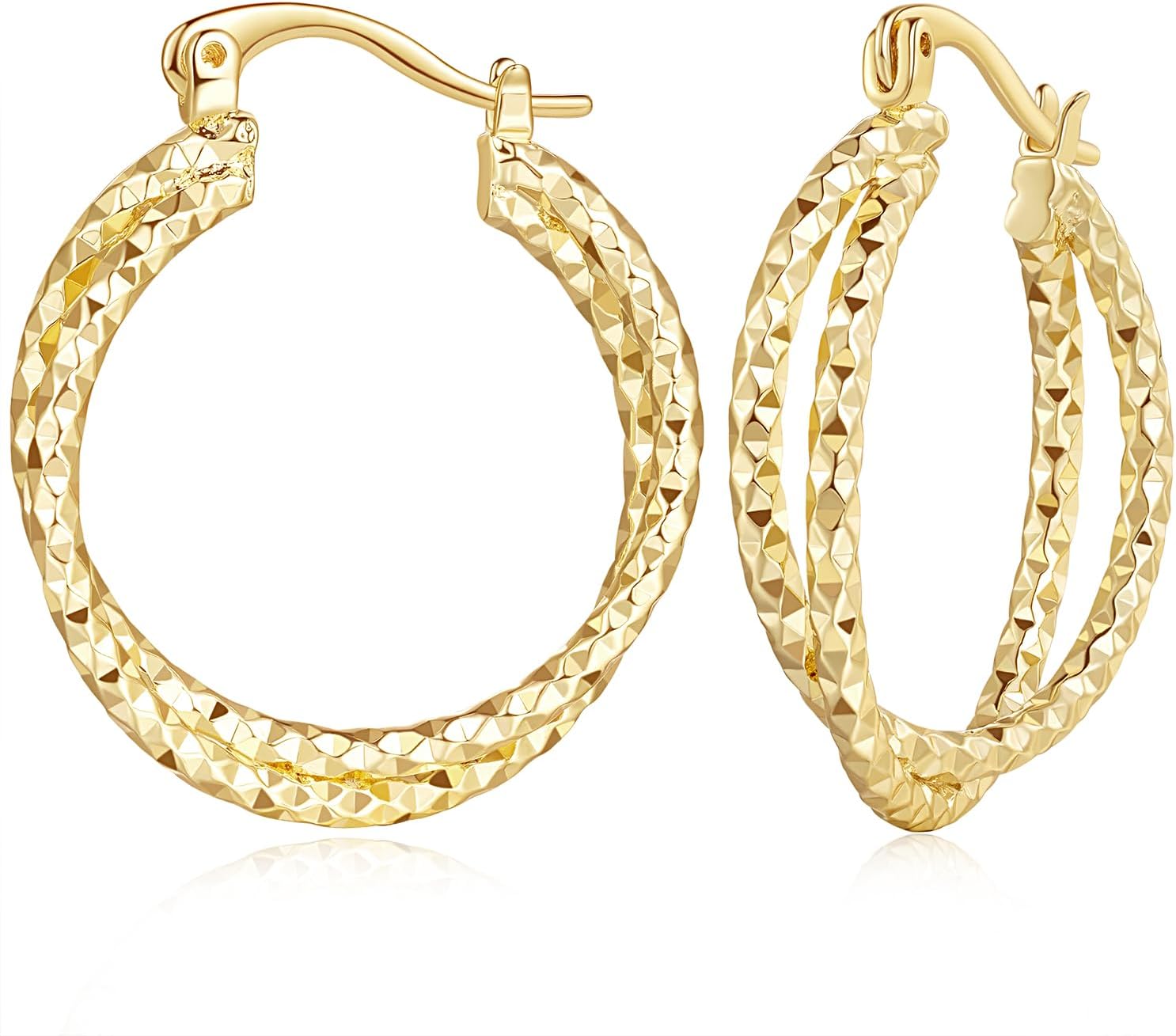 Amazon.com: MIA MOUNE Gold Hoop Earrings for Women Double Hoop Earrings Dazzling 14K Gold ...