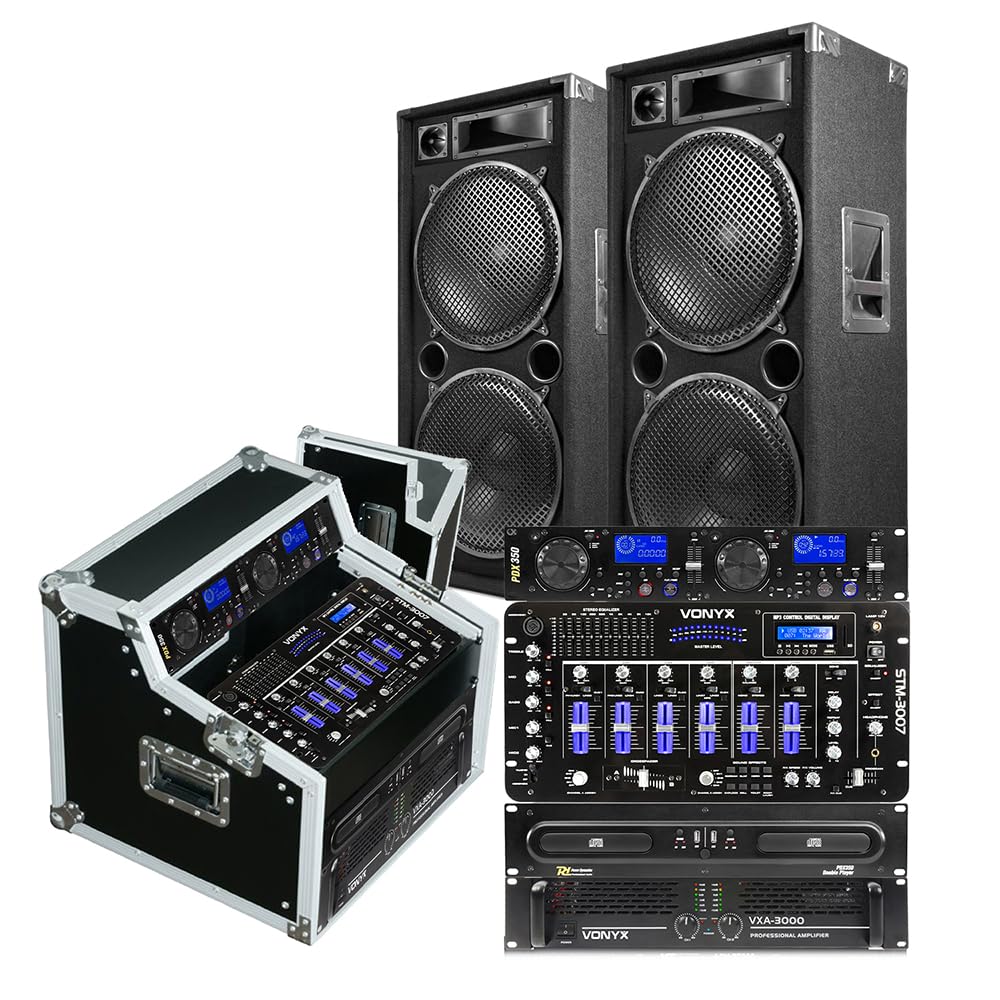 VONYX 2x MAX215 Mobile DJ Setup - Complete DJ Equipment Package with 6 ...