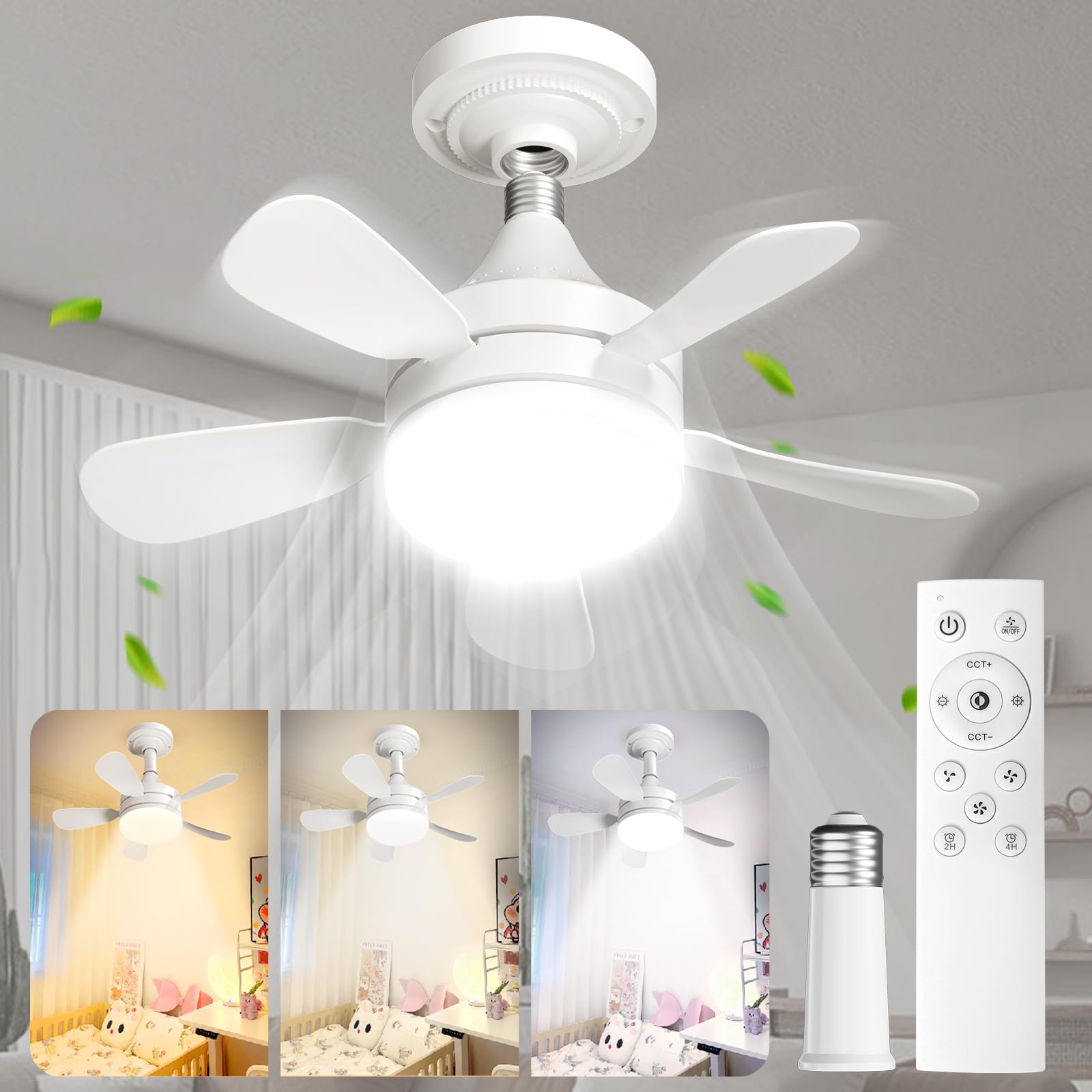OIZEGO Socket Ceiling Fans with Lights Fan Light with Dimmable Led ...