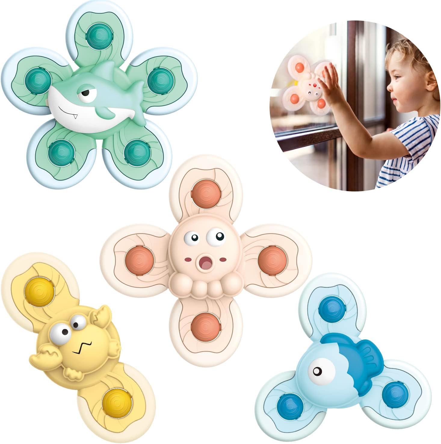 4 Pcs Suction Cup Spinner Toys, Simple Dimple Suction Spinner Toy, Baby ...