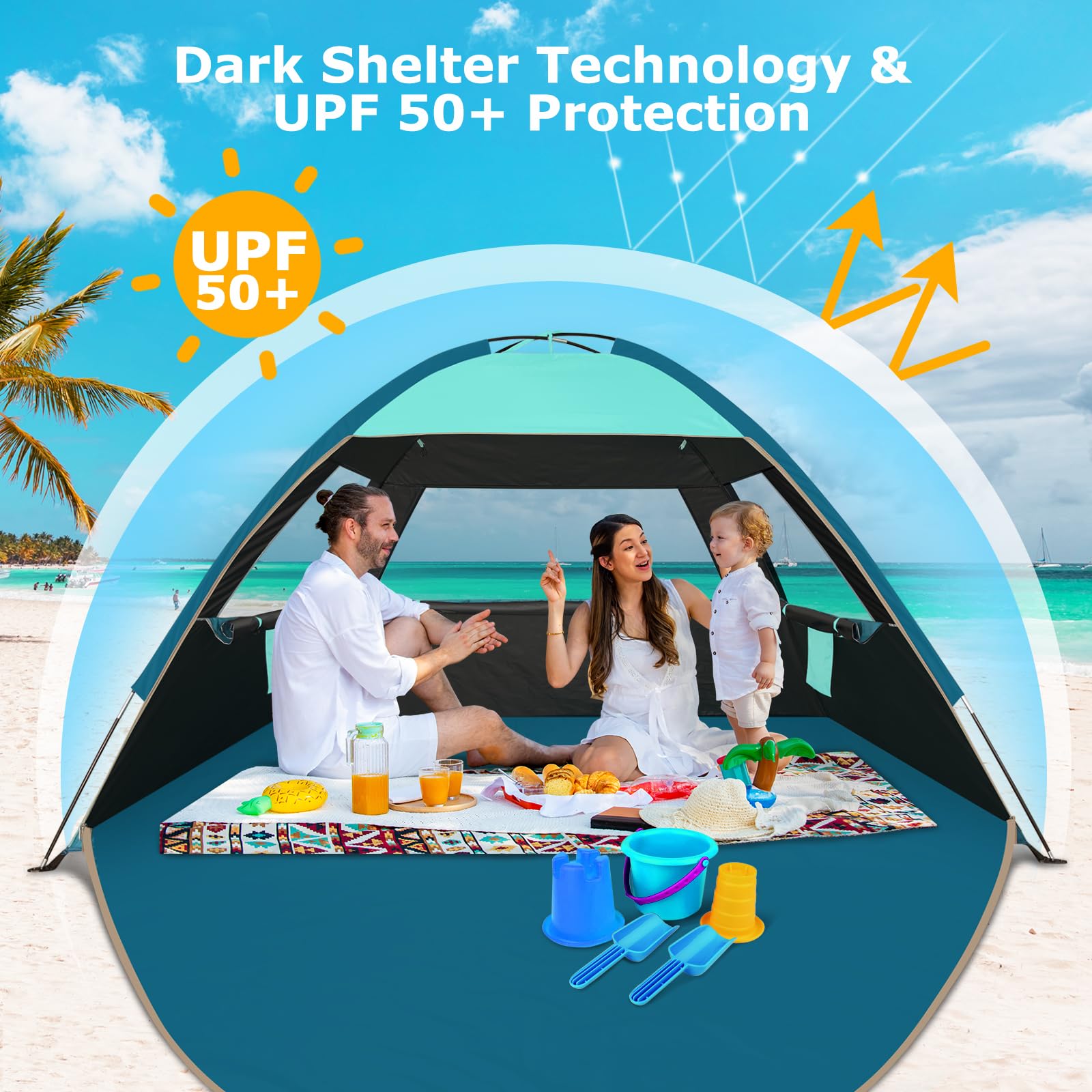 Snapklik.com : COMMOUDS Beach Tent Sun Shade For 3/4-5/6-7/8-10 Person