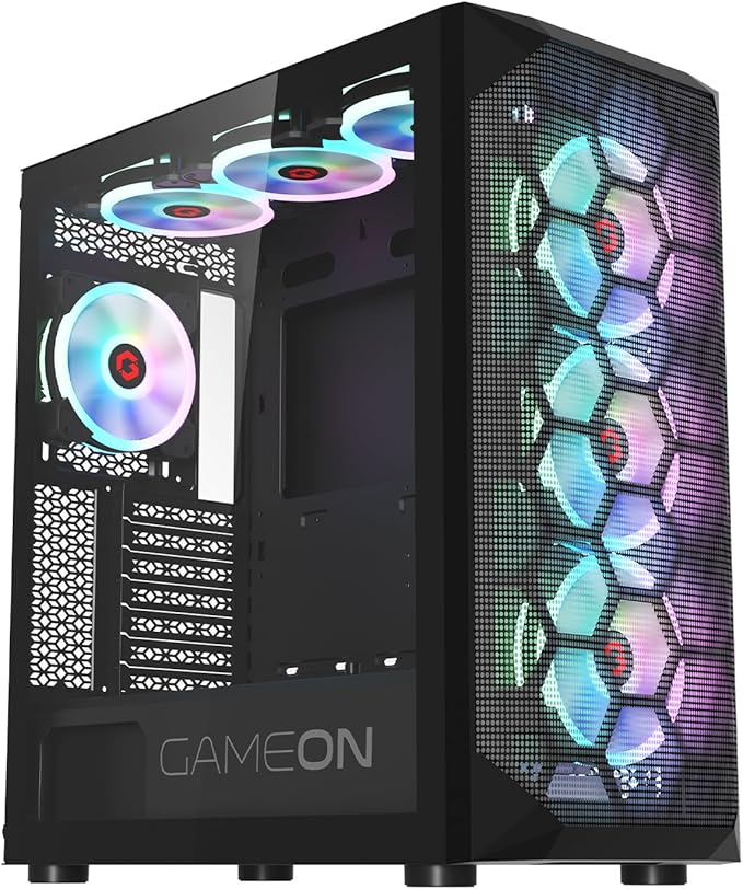 GAMEON Emperor Midnight Series Mid Tower PC Gaming Case, 120mm ARGB+PWM Lighting, Tempered Glass ...