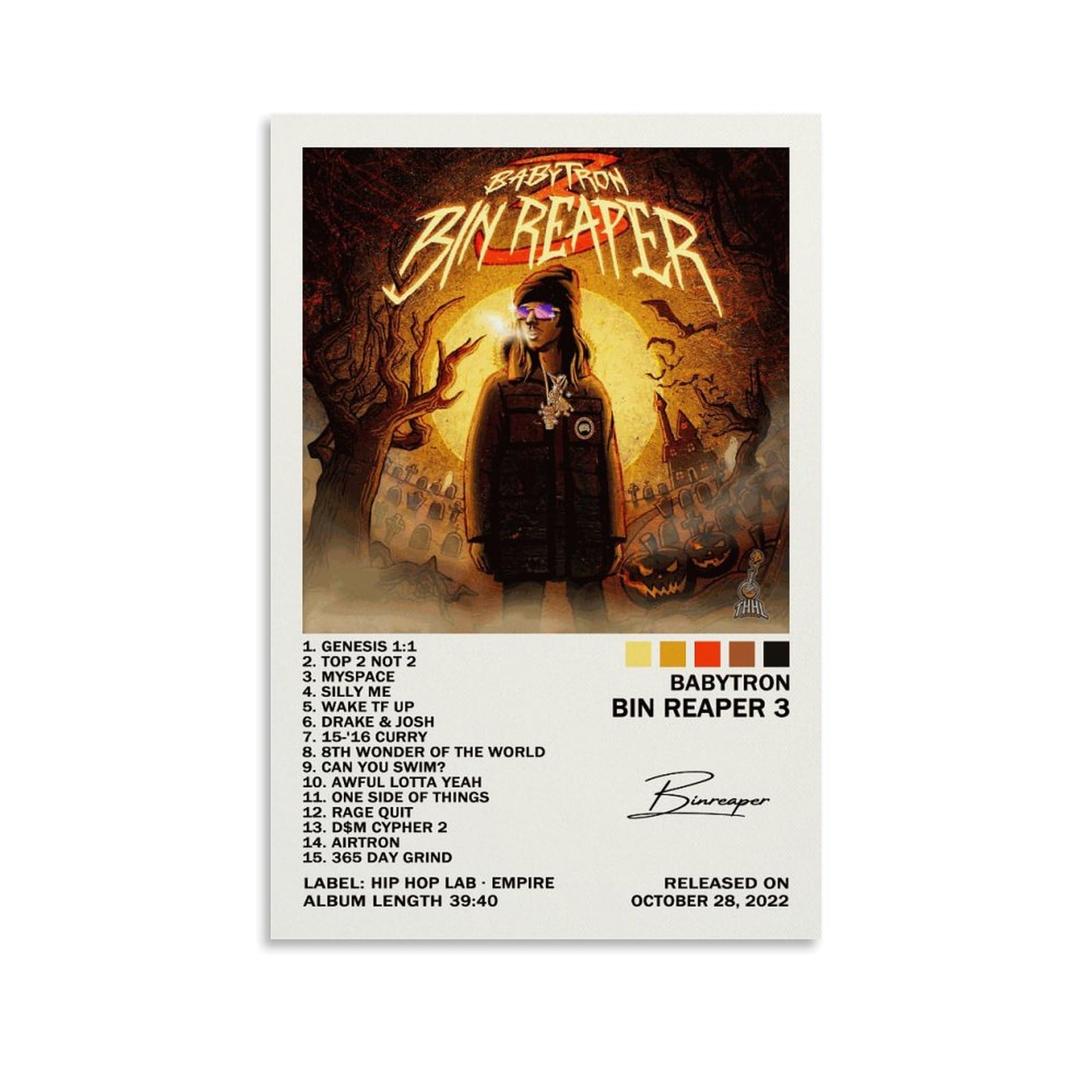 Amazon.com: NFJCHS BabyTron Bin Reaper 3 Poster Canvas Wall Art Living ...