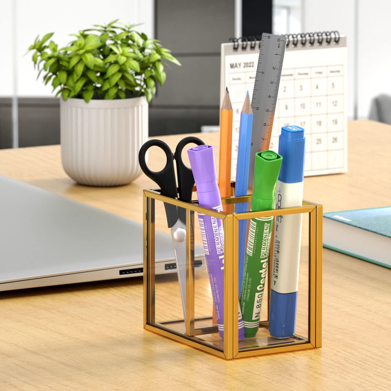 Snapklik.com : NIUBEE Gold Acrylic Pen Holder For Desk, Clear Pencil ...