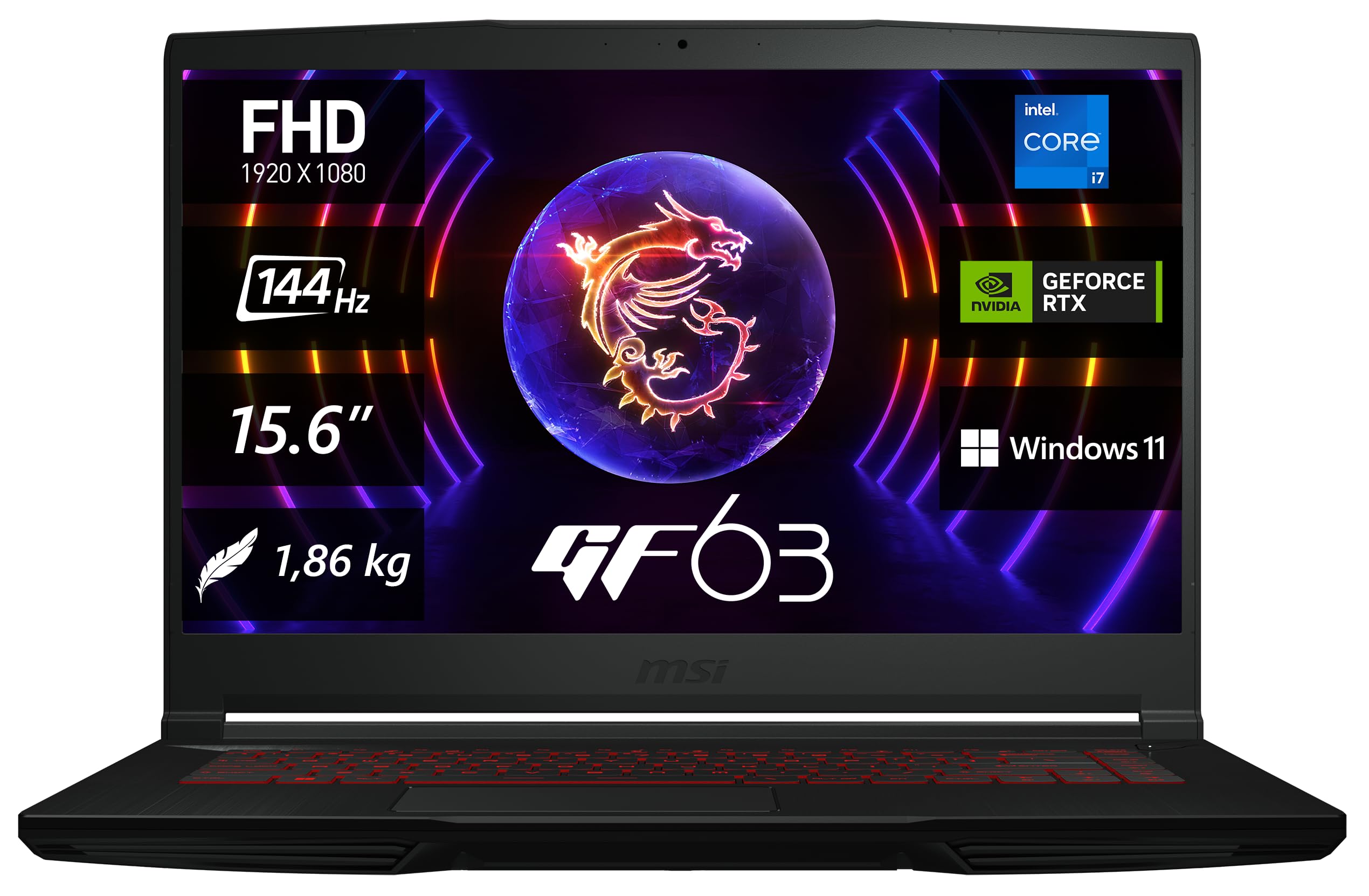 MSI Thin GF63 12UCX-1011 Gaming Laptop, 15.6" FHD, 144Hz, Intel Core i5-12450H Processor, 16GB ...