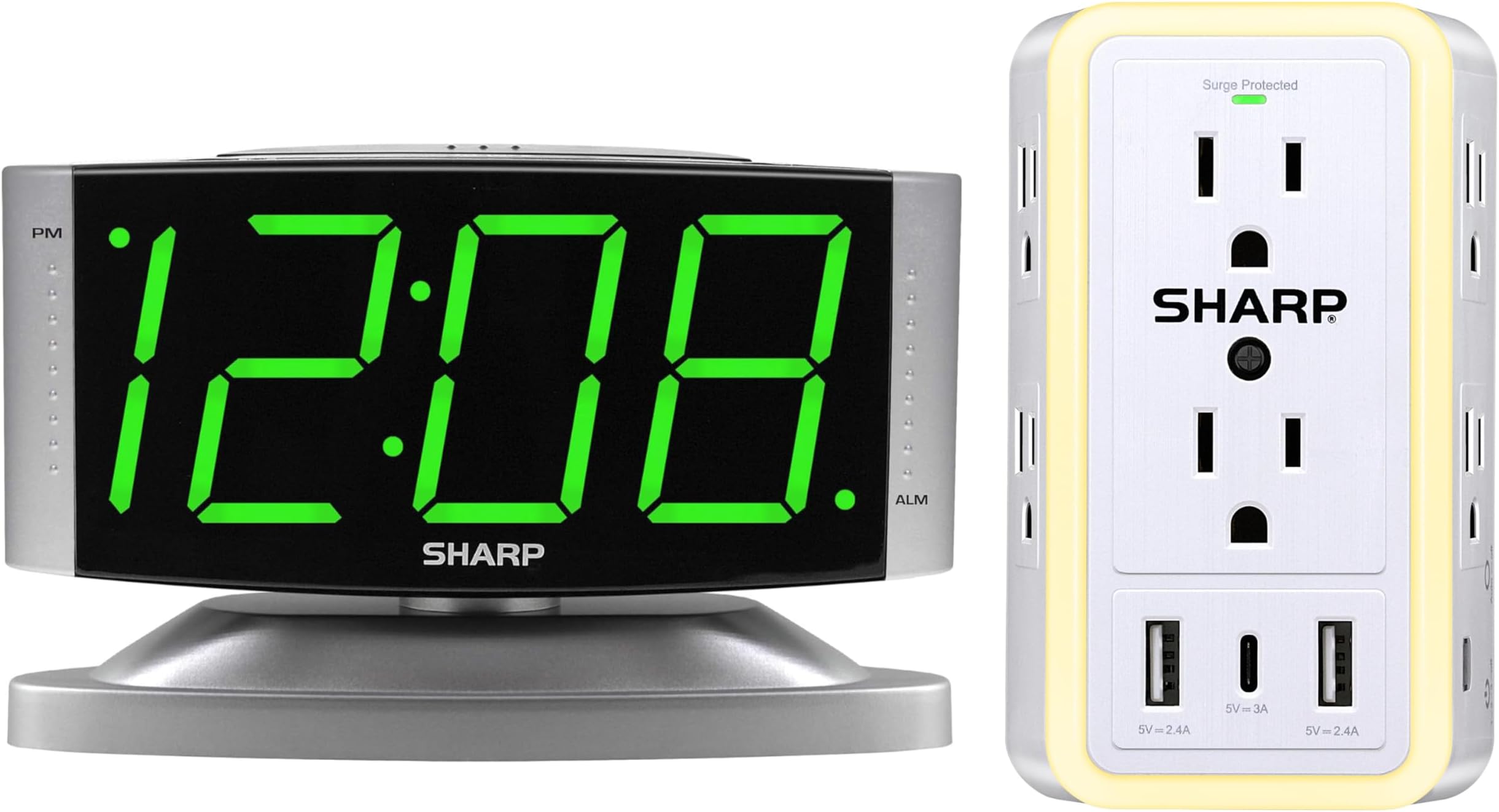 Amazon.com: SHARP LED Digital Alarm Clock – Swivel Base USB Wall ...