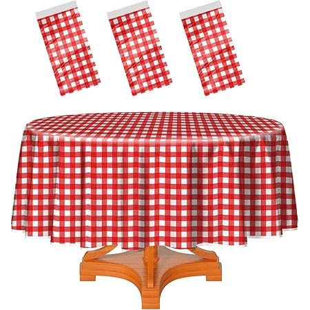 Amazon.com: HEIPINIUYE 3 Pack Red and White Round Checkered Tablecloth ...