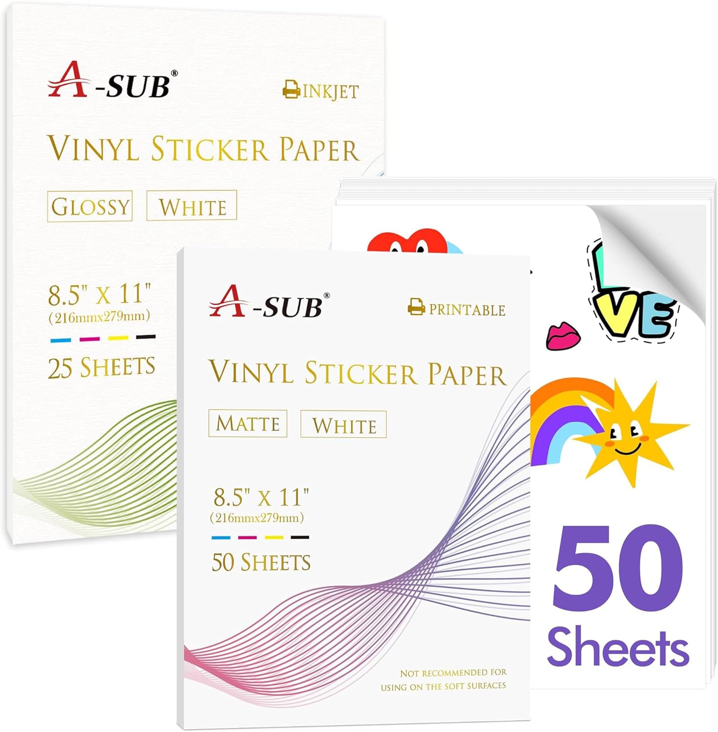 Amazon.com : A-SUB Printable Vinyl Sticker Paper for Inkjet Printer ...
