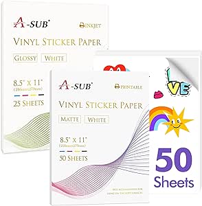 Amazon.com : A-SUB Printable Vinyl Sticker Paper for Inkjet Printer - Glossy and Matte White ...
